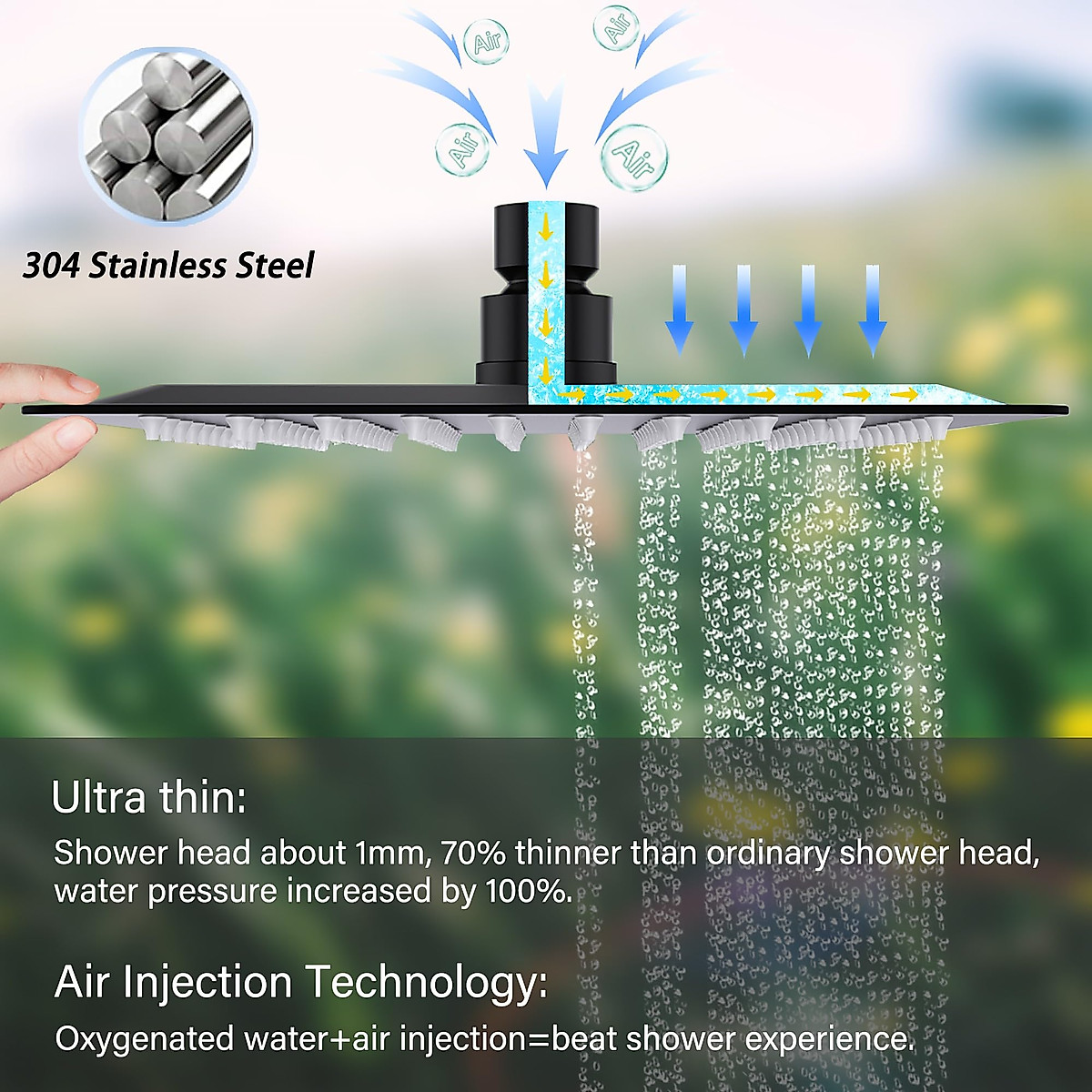 YCAIKOI Matte Black Shower System, 8 Inch High Pressure Rain Shower with Handheld, Wall Mount Shower Faucet Set for Bathroom, Rough-in Valve Body and Trim Included