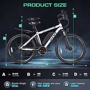 Vivi Electric Bike, Electric Bike for Adults, 26" Ebike 500W Adult Electric Bicycles, 20MPH Electric Mountain Bike with 48V Removable Battery, Up to 50 Miles, Cruise Control, Professional 21 Speed