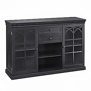 GOOD & GRACIOUS Sideboard Buffet Cabinet with Drawers and Glass Fretwork Doors, Storage Display Cabinet with Premium Painted Finish for Dining Room, Living Room, Kitchen, Entry, Black