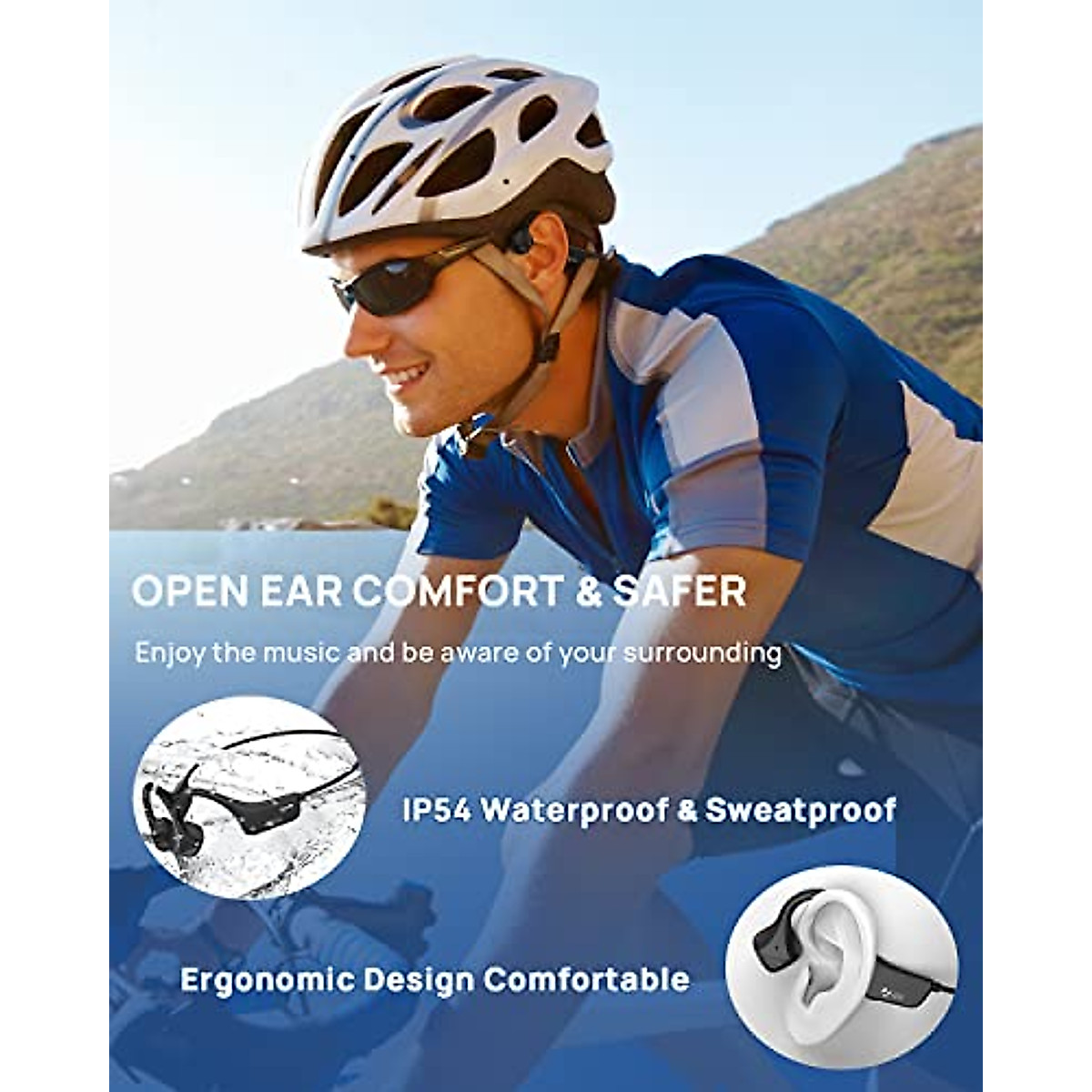 Guudsoud Bone Conduction Headphones Bluetooth,Wireless Open Ear Headphones,Sports Headset Waterproof Sweatproof with Mic Induction Conducting Earphones for Running Cycling Workout Gym Driving-Black