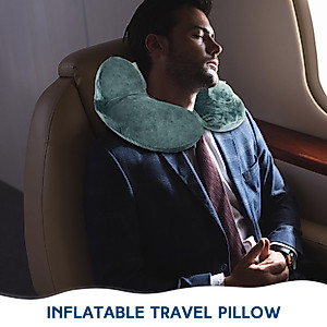 Xtinmee 2Pcs Self-Inflatable Pillow Soft Airplane Travel Pillow with Compact Bag for Long Flight Neck Cushion for Head Support Car Home Office 12.2x11.81x5.91in(Peacock Green, Blue)