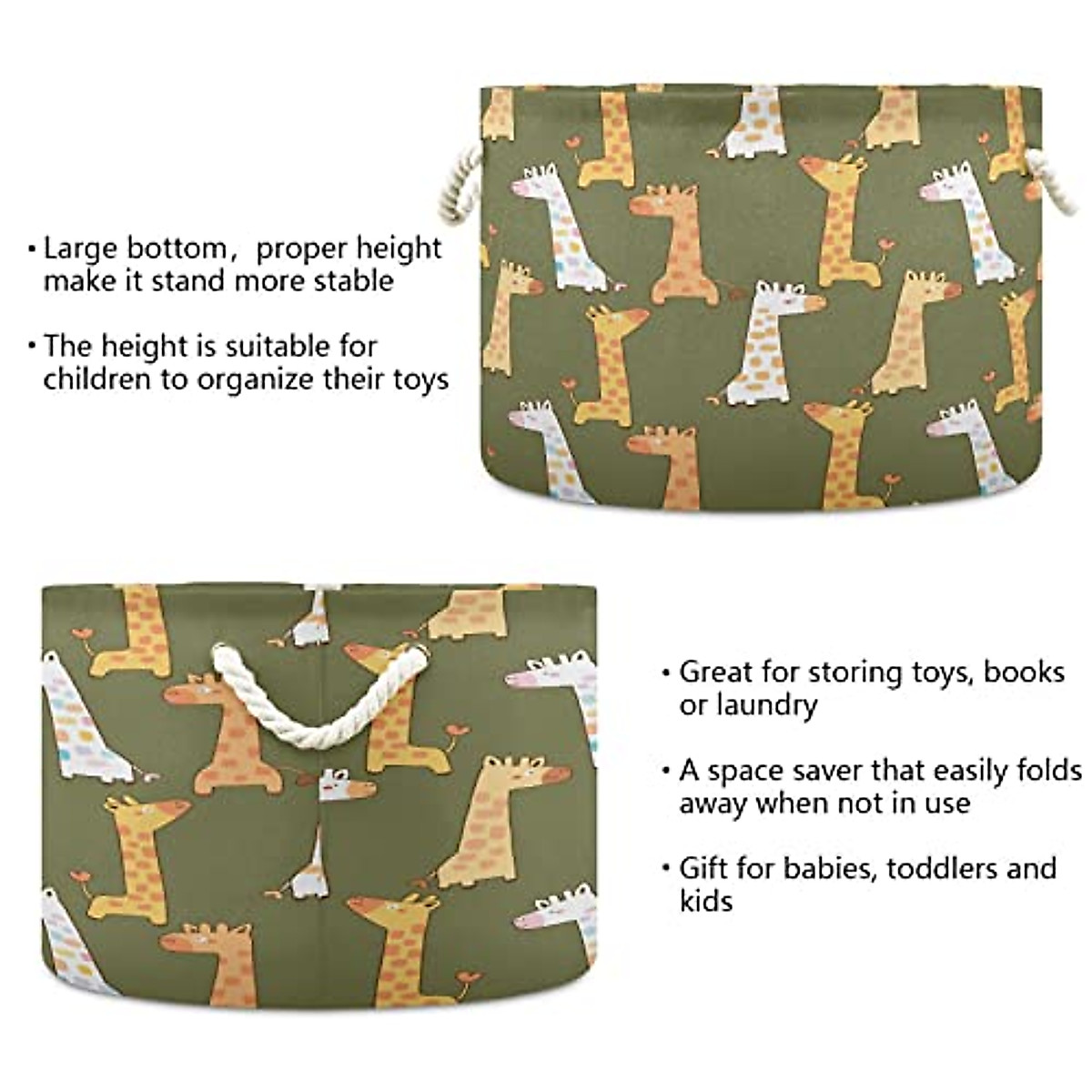 xigua Large Basket for Toys Cartoon Giraffe Storage Bin Box Kids Laundry Hamper Collapsible Fabric Organizer Bin for Nursery Clothes, Toys, Books, Home Decor227