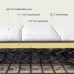 Mellow 8 Inch Classic Bonnell Spring Mattress, Comfort Foam Top with Innerspring Base, CertiPUR-US Certified Foam, Queen,White