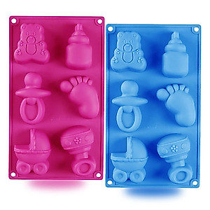 2 Pack Cute Baby Silicone Molds, 3D Baby Shower Themed Baking Mould, Cake Decorating Tools for Chocolate, Soap, Sugar Craft, Candy, Cupcake Topper, Polymer Clay