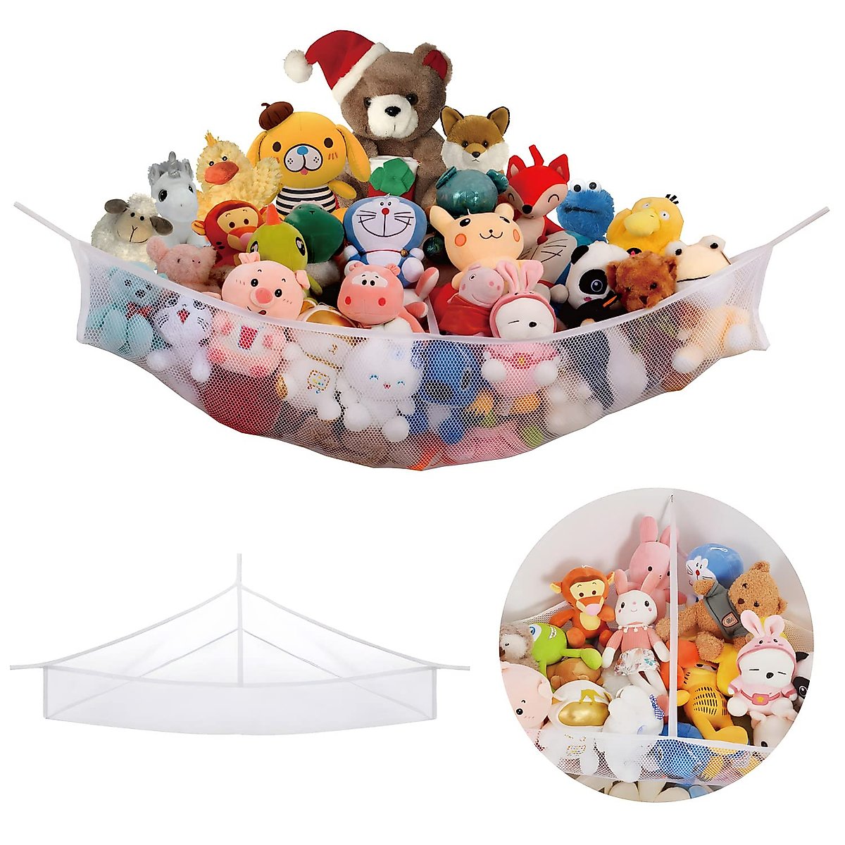 X-Large Stuffed Animal Net Hammock Corner (Min 3’6” Right-angled Corner Space Each Side) Toy Organizer for Plushies Hanging Holder for Organizing your Teddy and Squishmallow (White, X-Large)