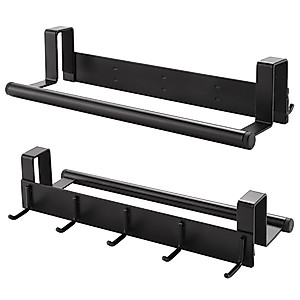 KES Over The Cabinet Door Organizer with Towel Bar, Cutting Board Organizer Cabinet Door, Cutting Board Holder with Towel Holder Matte Black, KUR521-BK