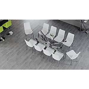 ZURI Modern Serra 94" Dining Table - Clear Glass with Polished Stainless Steel Base