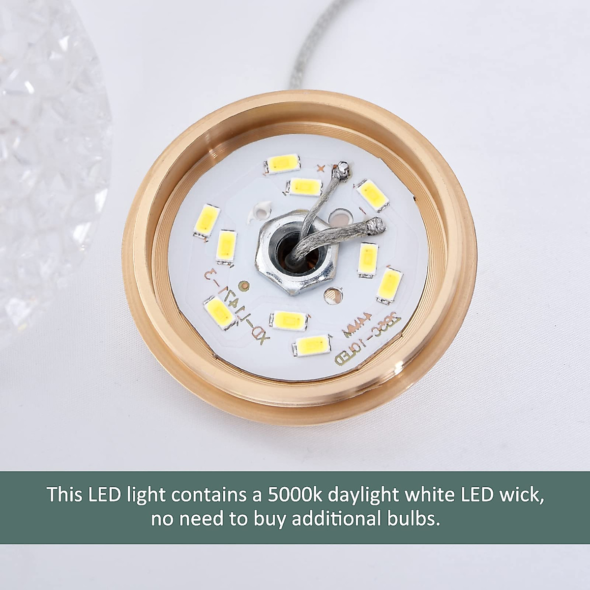 Gold Crystal Pendant Lights 5000k Daylight White,3-Light Mini Led Modern Brushed Brass Light Fixtures Ceiling Hanging, Glass Globes Pendant Lighting for Kitchen Island Bedroom Dining Room Foyer