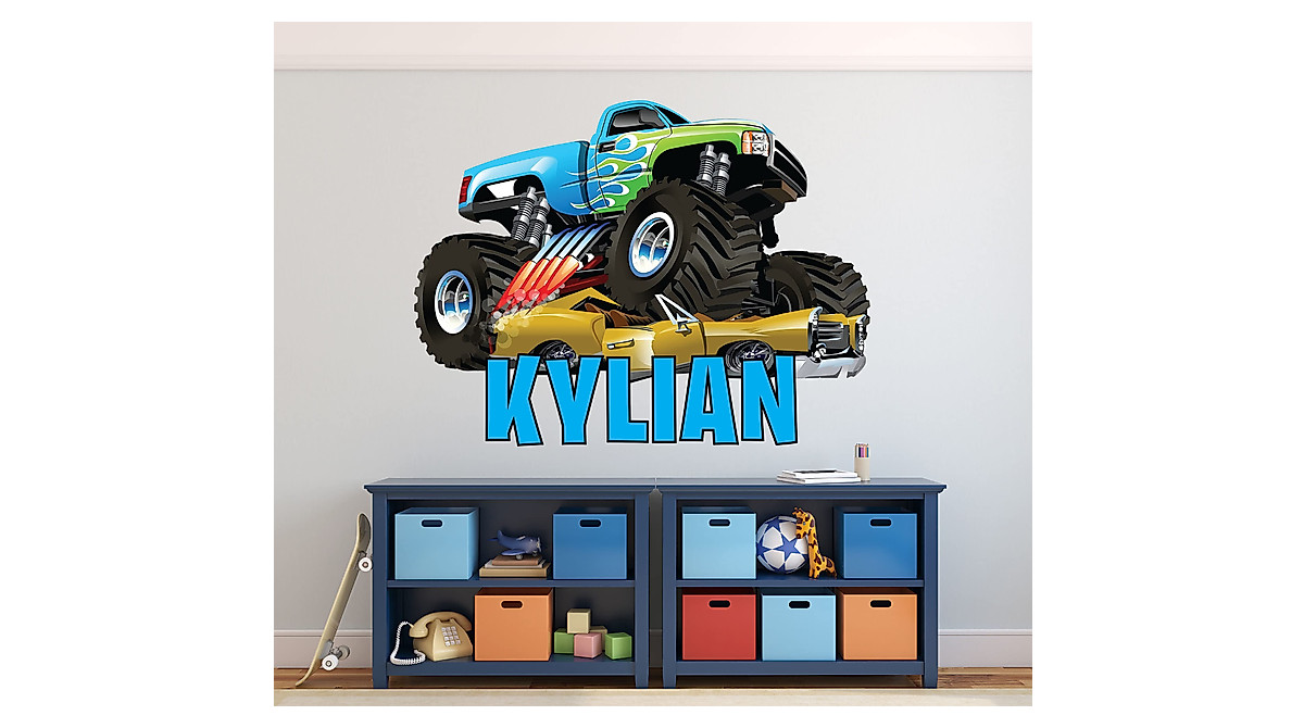 Custom Monster Truck Wall Decals - Personalized Kids Name Decor
