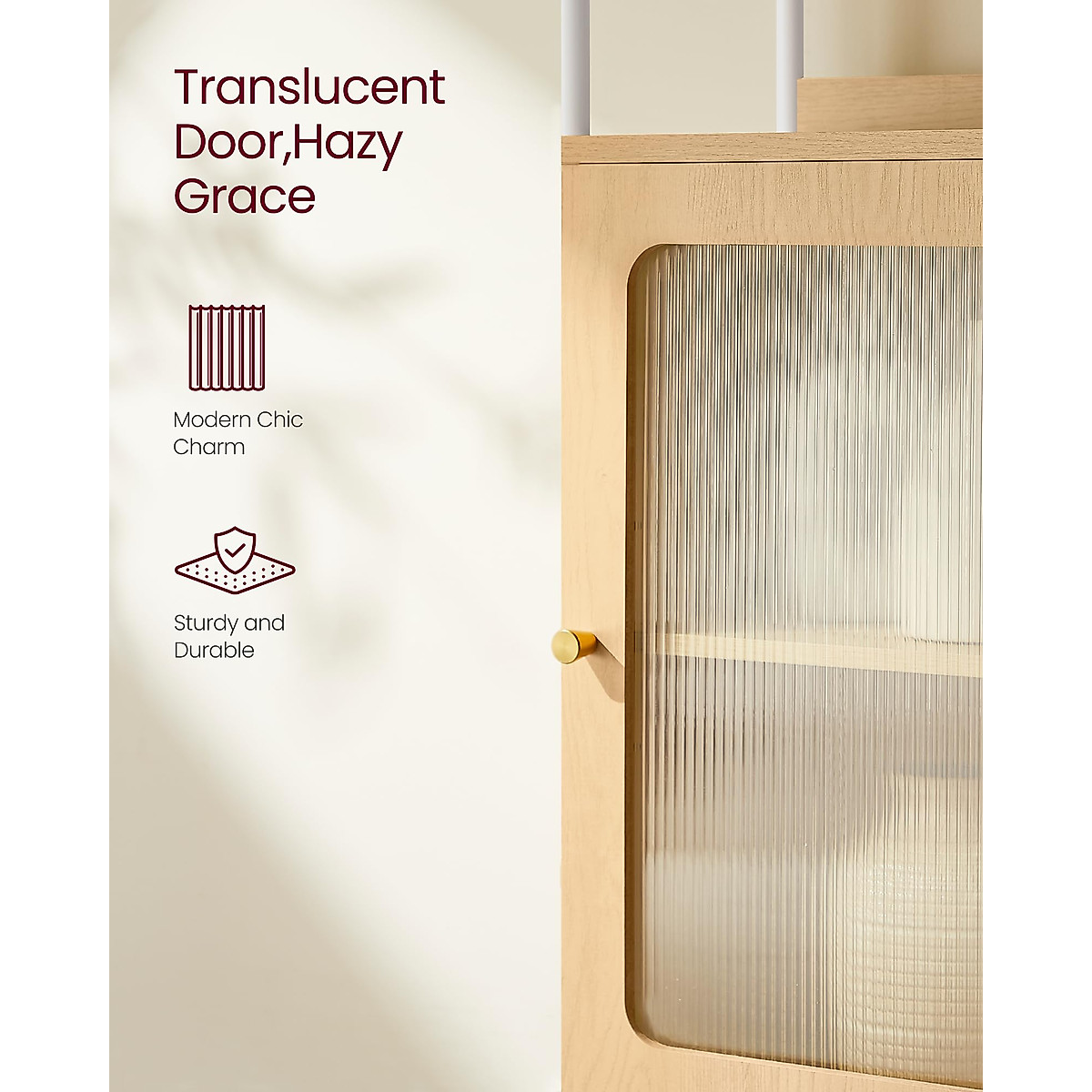 VASAGLE 6-Tier Bookcase, Slim Bookshelf with PC Door, Freestanding Storage Shelf with Metal Frame, Adjustable Shelf, for Living Room, Oak Beige and Pearl White ULLS123W57