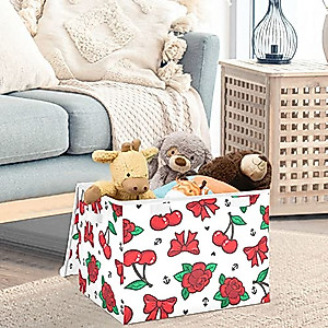 CaTaKu Rose Cherry Storage Bins with Lids and Handles, Fabric Large Storage Container Cube Basket with Lid Decorative Storage Boxes for Organizing Clothes