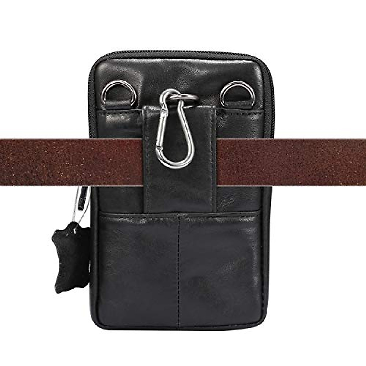 Genuine Leather Cell Phone Belt Holster Waist Bag Crossbody Purse Travel Bag for Galaxy S20+ S10 Plus,A30s,A10s,A50,Note9,Note 8, Google Pixel 4 XL,Xiaomi Mi 9T, Redmi 8A,OnePlus 7T,BLU Vivo XL5-Black
