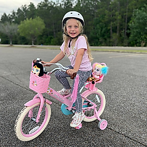 JOYSTAR 14 Inch Kids Bike Little Daisy Girls Bike with Training Wheels Doll Bike Seat Basket & Streamers Princess Kids Bicycle for Girls Toddler Bike 3-5 Years Pink