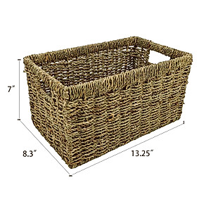 Storage Basket, Seagrass Storage Baskets, Home Hand-Woven with Built-In Handle, Rectangular Seagrass Basket 13.25x8.3x7 Inches（2PCS)