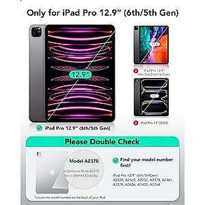 ESR for iPad Pro 12.9 Case, 12.9 inch iPad Pro case (2022/2021, 6th/5th Generation), Thin and Lightweight, Yellowing Resistant, Hard Back, Supports Pencil 2, Classic Series, Clear Black