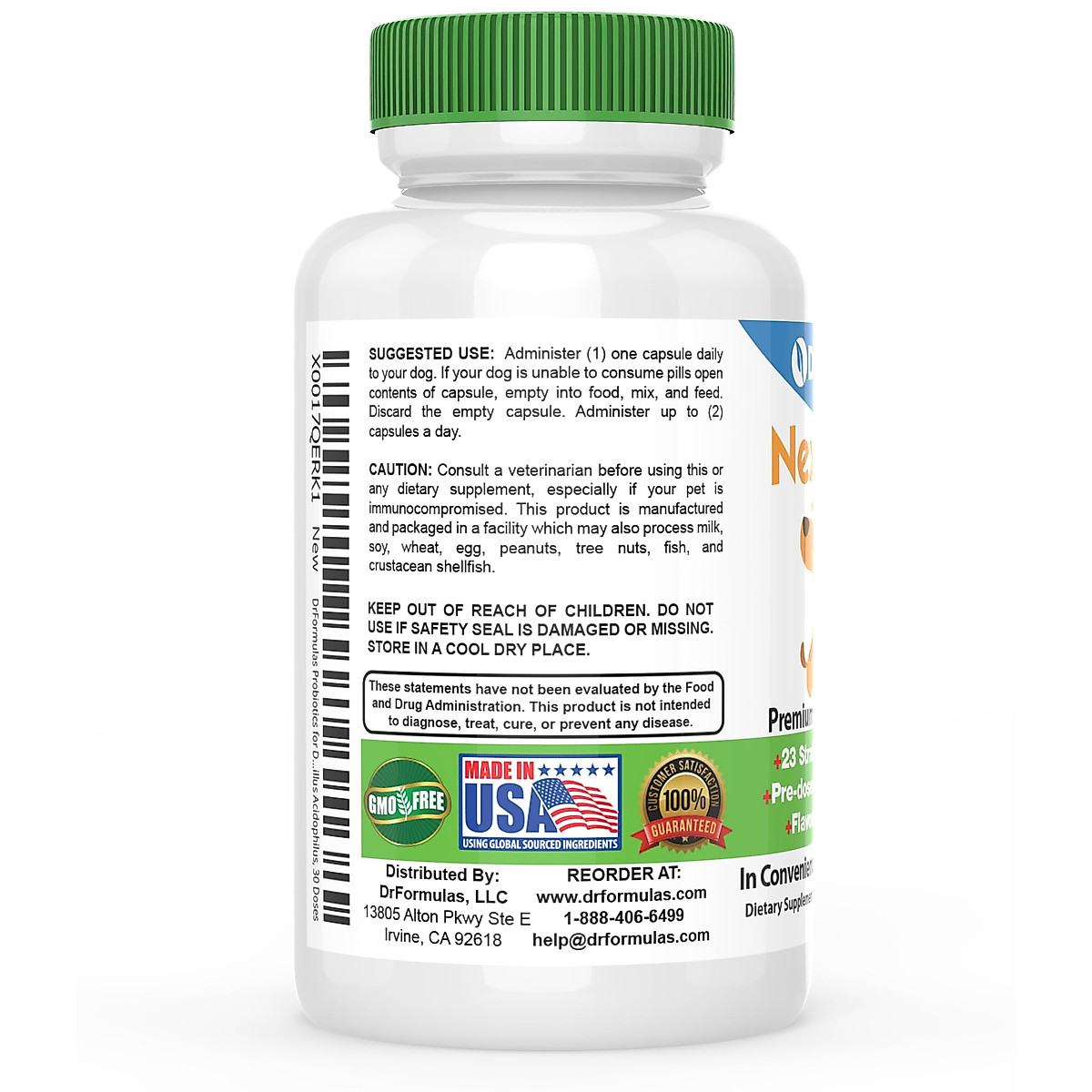 DrFormulas Probiotics for Dogs & Puppies Pets Diarrhea Treatment | Flavorless, Pre-dosed, 23 Premium Nexabiotic Probiotic for Pets with Saccharomyces Boulardii, Lactobacillus Acidophilus, 30 Doses