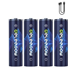 Deleepow Rechargeable AA Batteries, 3400mWh USB C AA Lithium Rechargeable Batteries 4-Pack 1.5V 1500 Cycle with USB Cable