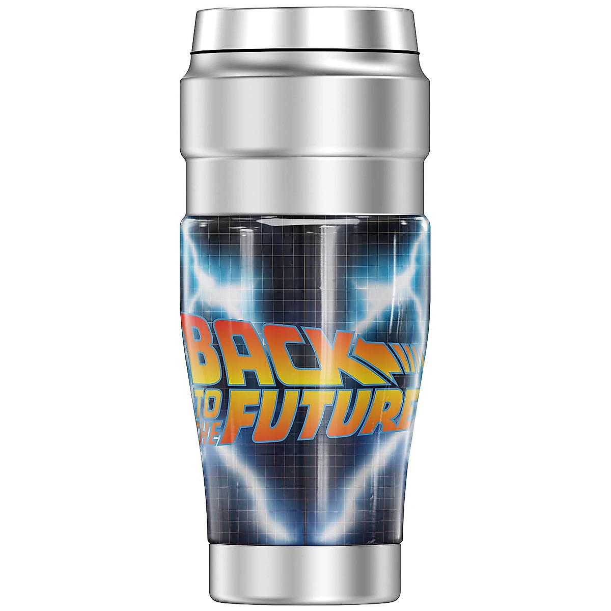 THERMOS Back To The Future Delorian Flames And Lightning STAINLESS KING Stainless Steel Travel Tumbler, Vacuum insulated & Double Wall, 16oz
