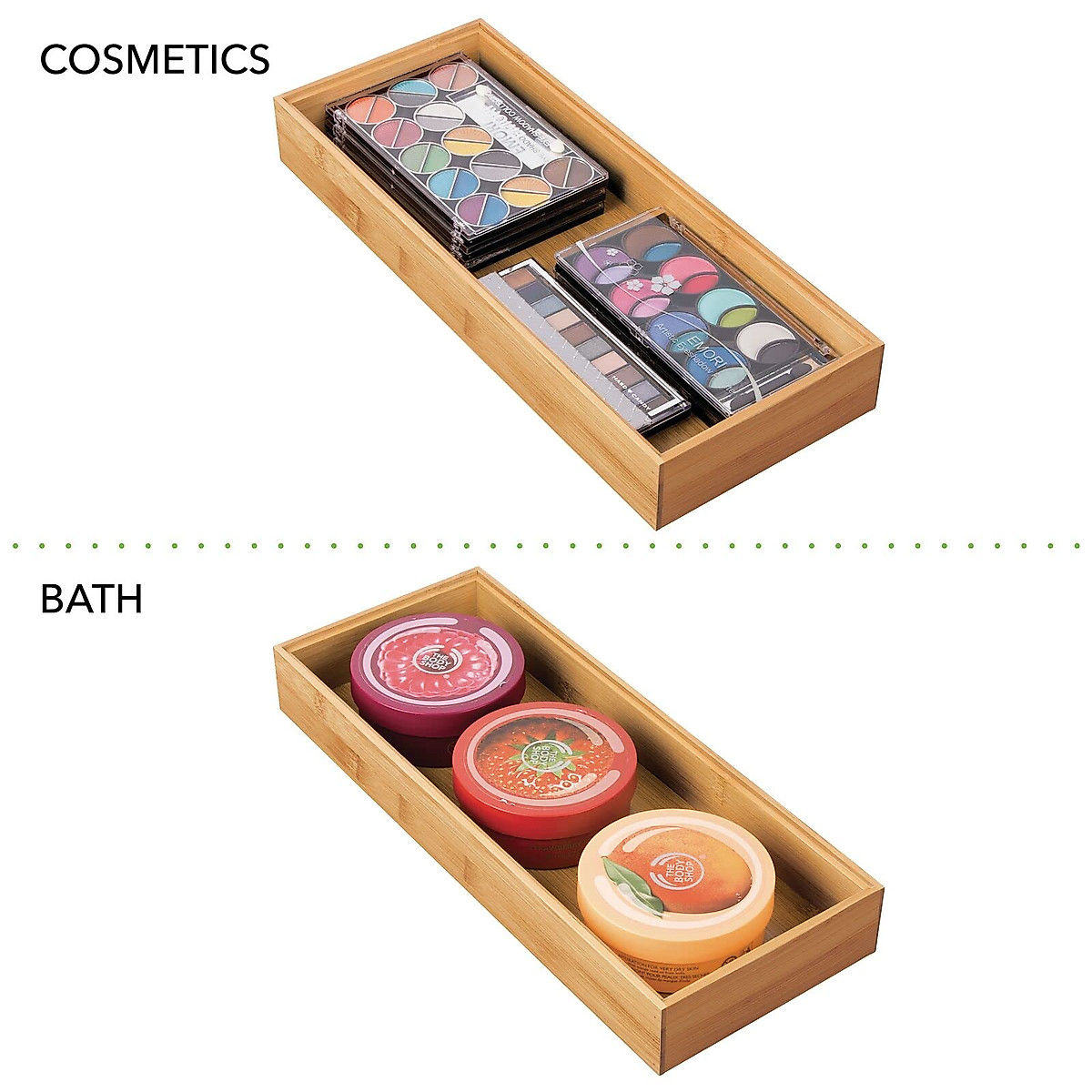 mDesign Wooden Bamboo Drawer Organizer - 15" Long Stackable Storage Box Tray for Kitchen Drawers/Cabinet - Utensil, Silverware, Spatula, and Flatware Holder - Echo Collection - 2 Pack, Natural Wood