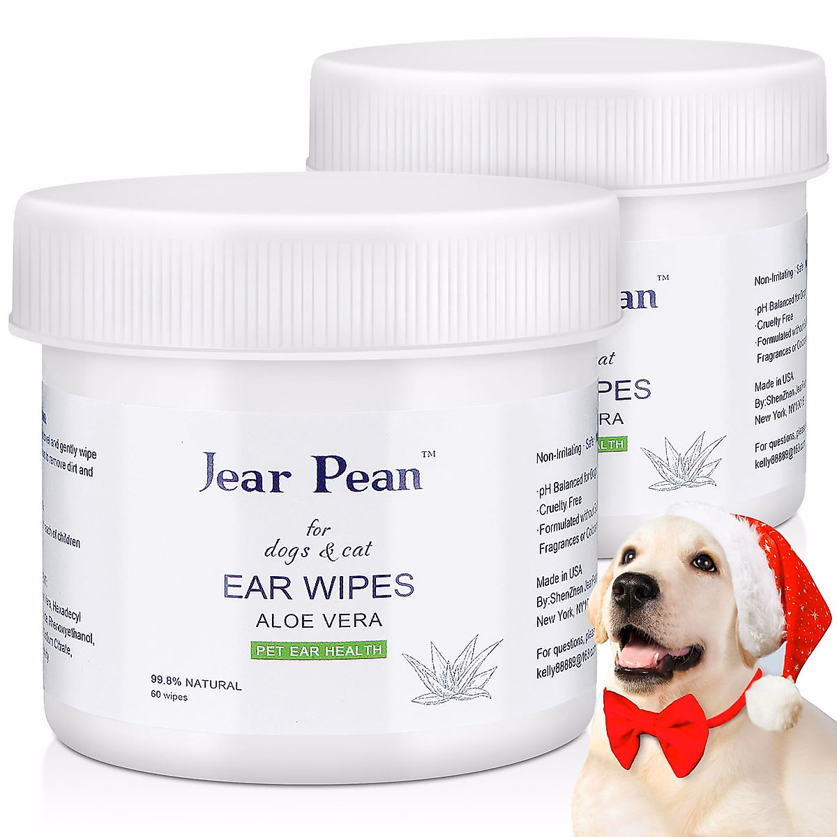 Jear pean Dog Ear Cleaner Wipes, Dog Wipes, Puppy Essentials Dog Ear Wipes for Dogs & Cats Reduce Pet Ear Dirt and Wax Pet Grooming Supplies Aloe Vera│120 Wipes