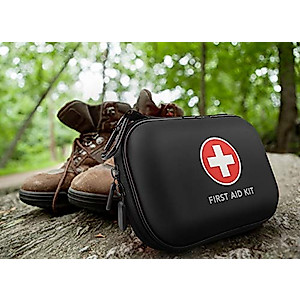 Mini First Aid Kit, 100 Pieces Water-Resistant Hard Shell Small Case - Perfect for Travel, Outdoor, Home, Office, Camping, Hiking, Car (Black)