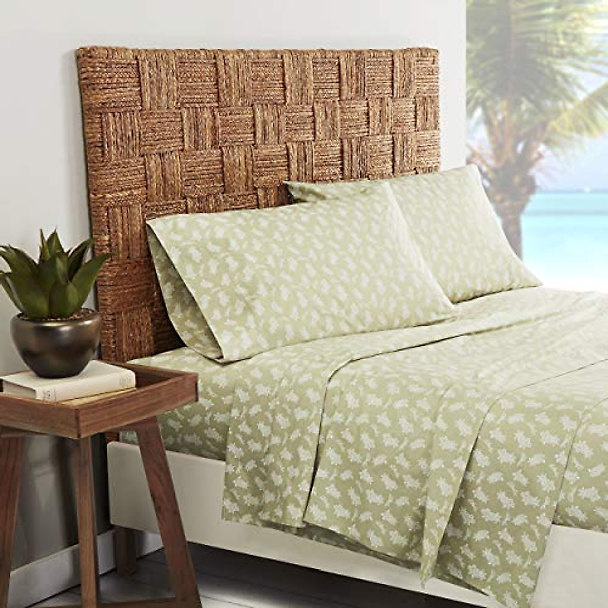 Tommy Bahama - King Sheets, Cotton Percale Bedding Set, Crisp & Cool, Stylish Home Decor (Aloha Pinapple Green, King)