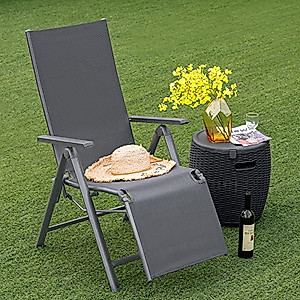 Tangkula Outdoor Folding Lounge Chair, Patio Reclining Chair W/7 Adjustable Backrest & Footrest Positions, Portable Chaise Lounge Chair w/Aluminum Frame for Poolside, Balcony, Backyard, Garden