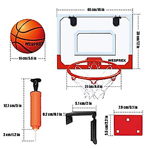 WESPREX Indoor Mini Basketball Hoop Set for Kids with 2 Balls, 16" x 12" Basketball Hoop for Door, Wall, Living Room, Office with Complete Accessories, Basketball Toy Gift for Boys and Girls - Red