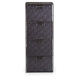 BINO Woven Strap 4 Drawer Storage Tower - Dark Grey - Vertical Dresser Storage Tower, Easy Pull Fabric Bins - Organizer Unit for Bedroom, Hallway, Entryway, Closets
