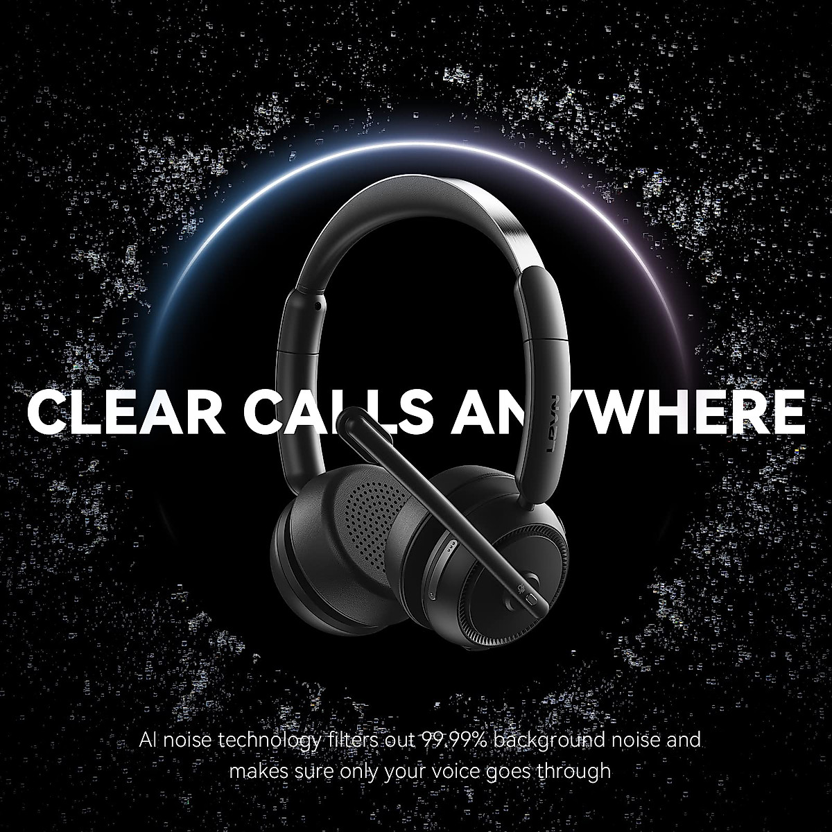 LEVN Wireless Headset, Bluetooth Headset with Noise Canceling Microphone & Charging Base, 65 Hrs Working Time 2.4G Headset with Microphone for PC/Laptop/Computer/Remote Work/Call Center/Zoom
