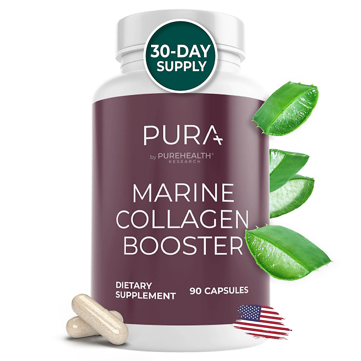 Marine Collagen and Hyaluronic Acid Supplements, Aloe Vera Leaf Gel and Vitamin E Collagen Peptides Pills–Collagen Supplements With Hyaluronic Acid for Hair Skin Nails-90 Collagen Caps