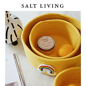 Set of 2 Small Woven Storage Baskets for Organizing,Small Cotton Rope Baskets Decorative Small Round Storage Bins for Desk Kids Socks Toys and Gifts (Yellow)