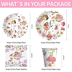 Xigejob Fairy Party Decorations Tableware - Fairy Birthday Party Supplies, Plate, Cup, Napkin, Tablecloth, Cutlery, Flower Fairies Enchanted Forest Garden Birthday & Baby Shower Decorations | Serve 24