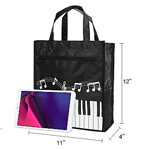 Rinastore Piano Keys Music Waterproof Oxford Cloth Handbag Tote Shopping Book Bag Gift for Kids & Students(Black)