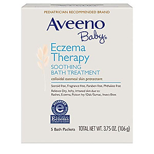Aveeno Baby Eczema Therapy Soothing Bath Treatment for Relief of Dry, Itchy and Irritated Skin, Made with Soothing Natural Colloidal Oatmeal, 5 ct.