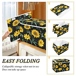 Vnurnrn Collapsible Storage Bins with Lids, Sun Flower Yellow Flowers Foldable Storage Boxes, Storage Box Cube with Lid for Clothes,Bedroom,Toys,16.5x12.6x11.8 Inch