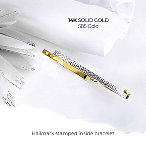 Lucchetta - 14kt Yellow Gold Oval Bangle - 7 Inch - 5.40gr with White Diamond-Effect, Womens 14k Gold Bangles, Italian Masterful Fine Jewelry