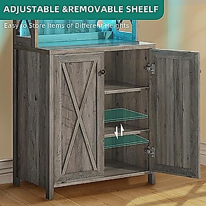 YITAHOME Bar Cabinets with LED Light, Coffee Bar Liquor Cabinet with Glass Holder, Tall Buffet Wine Cabinet with Storage for Kitchen, Dining Room, Rustic Grey Wash