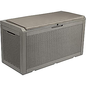 YITAHOME 100 Gallon Large Resin Deck Box Outdoor Storage with Cushion for Patio Furniture,Outdoor Cushions,Garden and Pool Supplies-Waterproof,Lockable（Light Brown）