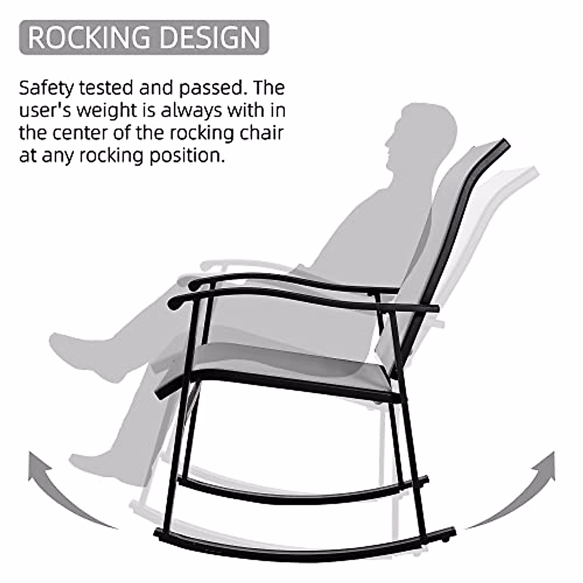 Vongrasig 3 Piece Outdoor Rocking Bistro Set, Textilene Fabric Small Patio Furniture Set, Front Porch Rocker Chairs Conversation Set with Glass Table for Lawn, Garden, Balcony, Poolside (Light Gray)
