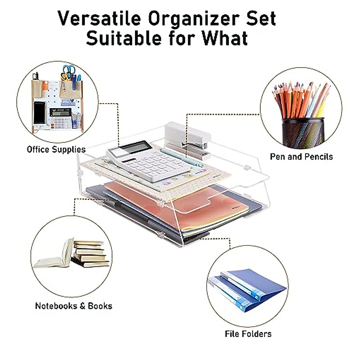 2 Tier Acrylic Stackable Paper Tray, Clear A4 Paper Letter Tray Organizer & Paper Shelf Organizer, Transparent Office Inbox Tray File Desk Tray