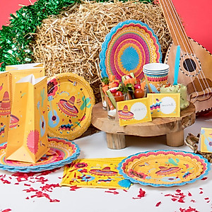 Mexican Fiesta Paper Plates Serves 16 Guests - Includes 16 Large Dinner Plates, 16 Dessert Plates, 16 Cups, and 16 Napkins | Perfect for Birthday, Taco Party, Cinco de Mayo and More
