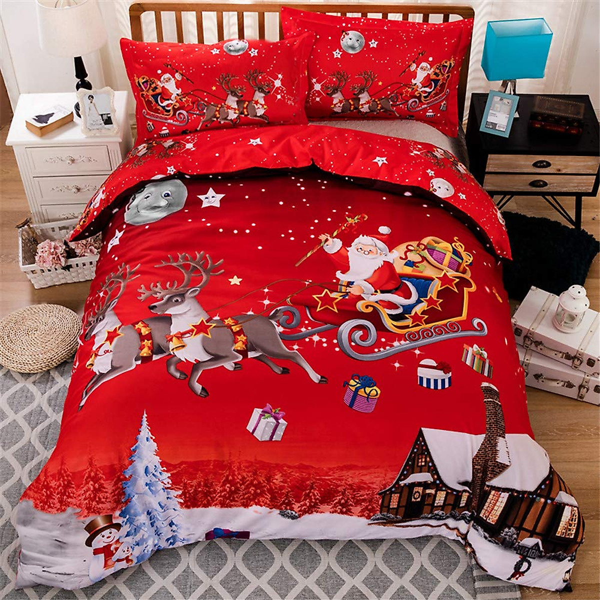 Shamdon Home Collection Christmas Duvet Cover, Bedding Set with Santa Claus Pattern HD Printed, Comforter Cover-Luxury Super Soft Microfiber,Twin