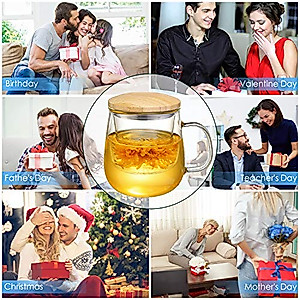 Lezero Glass Tea Infuser Cups with Strainer and Lid, 15 ounce Heat Resistance Borosilicate Glass Teacups for Blooming Tea & Loose Leaf Tea, Lead-free, Microwave & Dishwasher Safe - For Tea Lovers