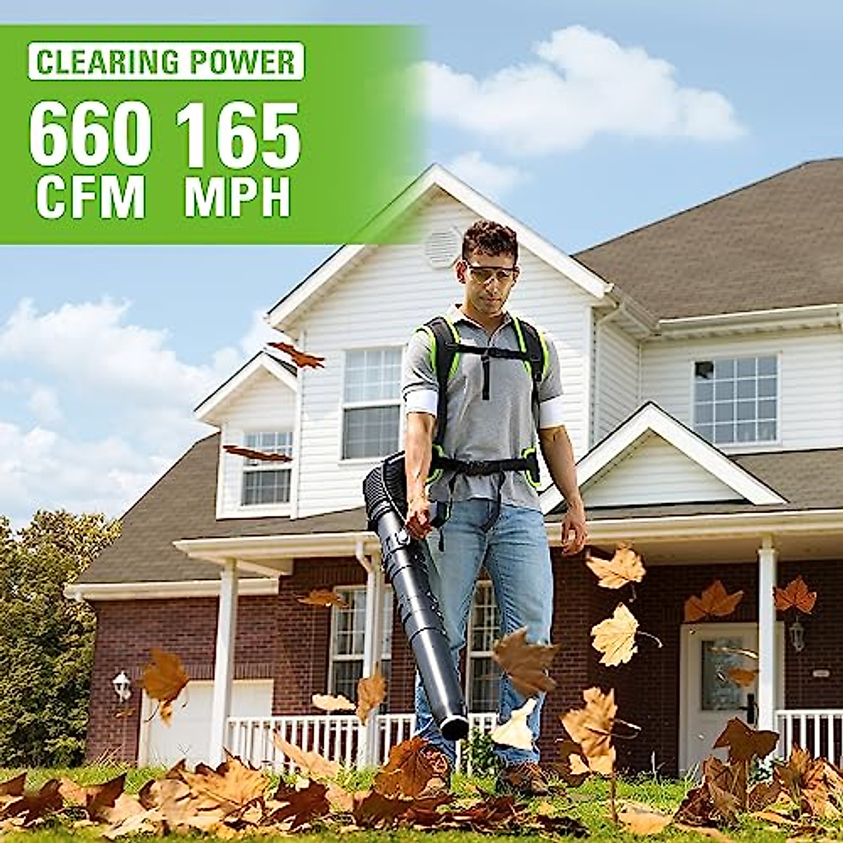 Greenworks 40V (165 MPH / 660 CFM / 75+ Compatible Tools) Cordless Brushless Backpack Leaf Blower, 8.0Ah Battery and Charger Included, Green