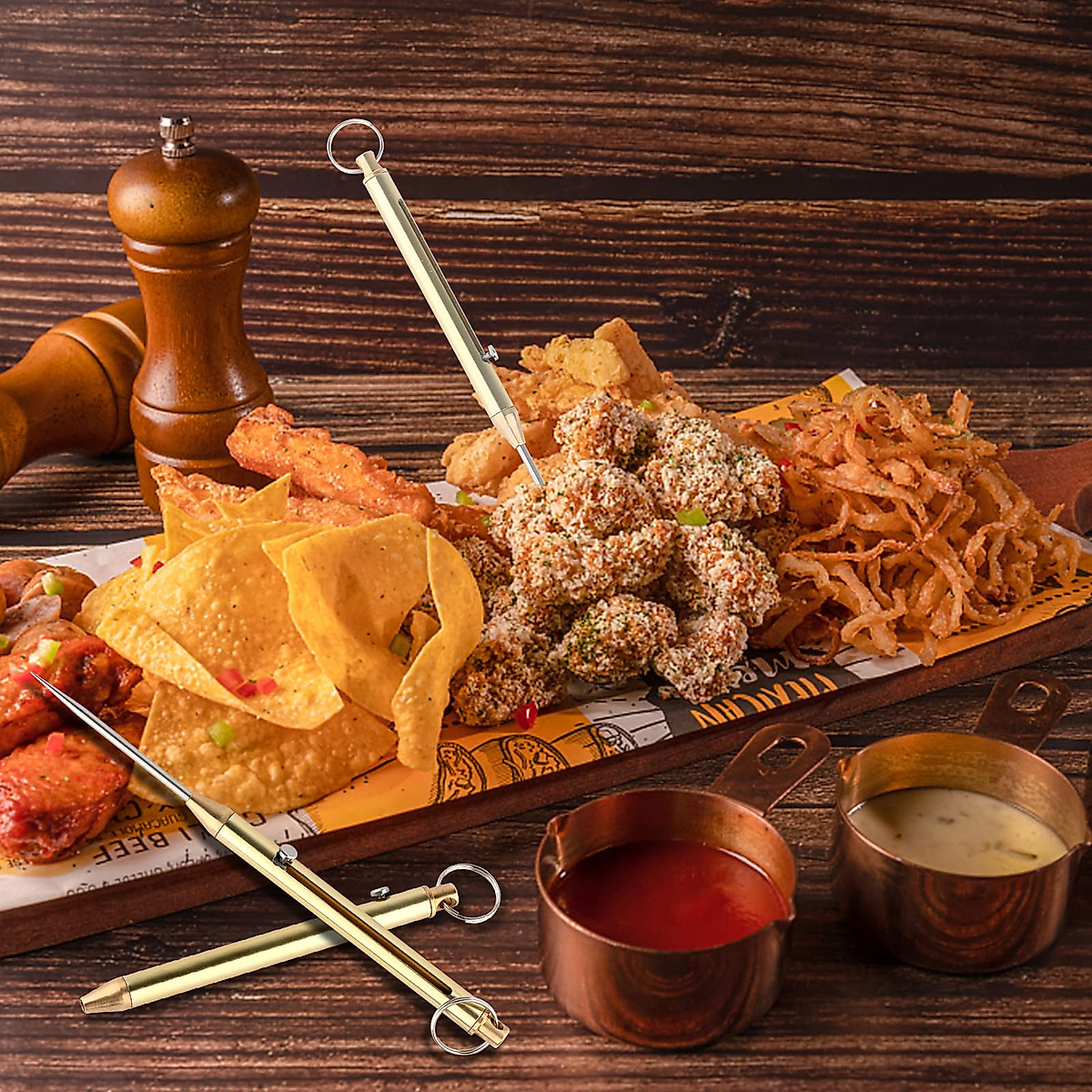 Geilihome 3PCS Portable Titanium Spring Toothpicks Metal Pocket Push-pull Toothpick Key Pendant for Outdoor Picnic Camping