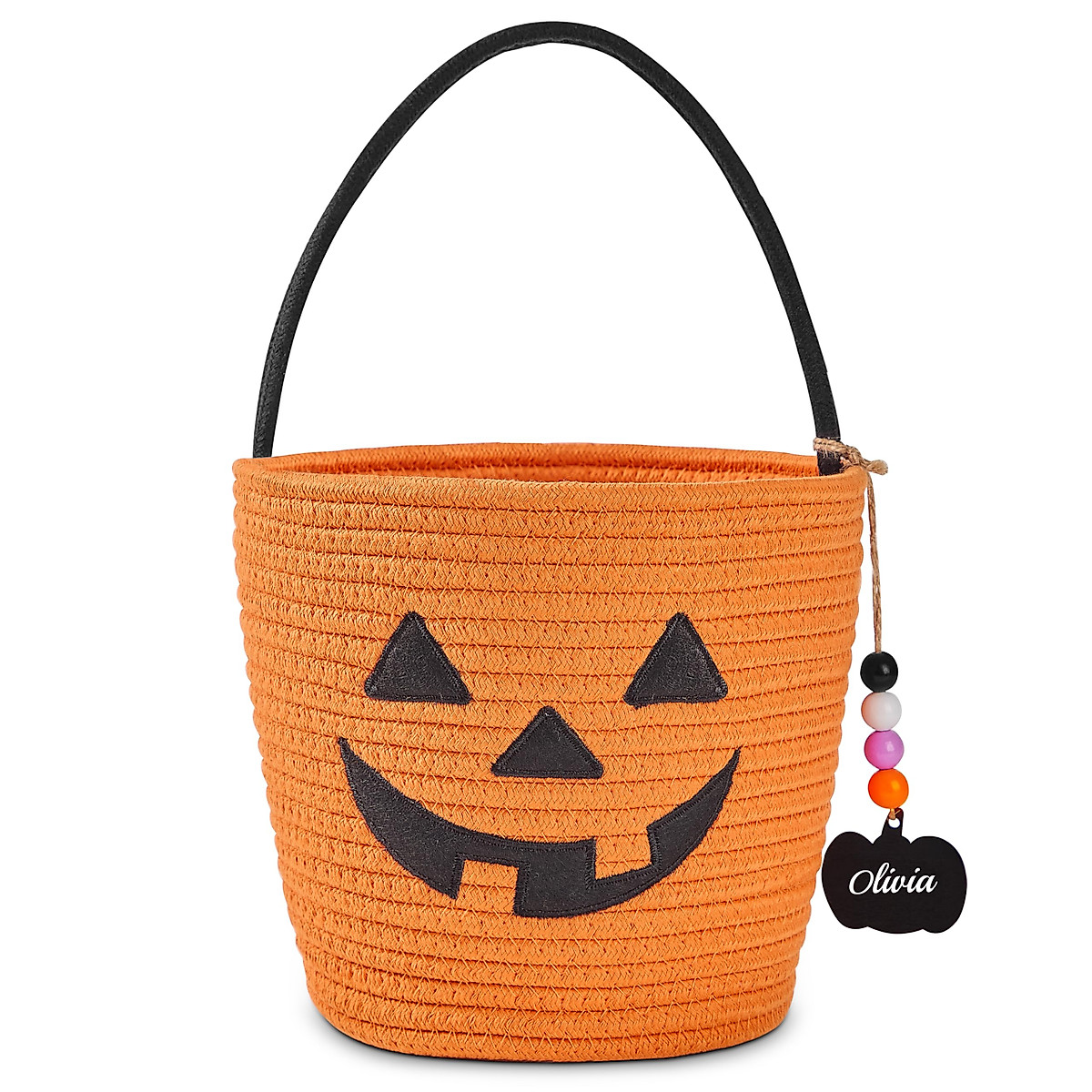 MELLBAY Halloween Basket, Halloween Trick or Treat Pumpkin Candy Bucket, Woven Personalized Small Halloween Baskets with Name Tag Pumpkin & White Pen for Kids Gift Basket
