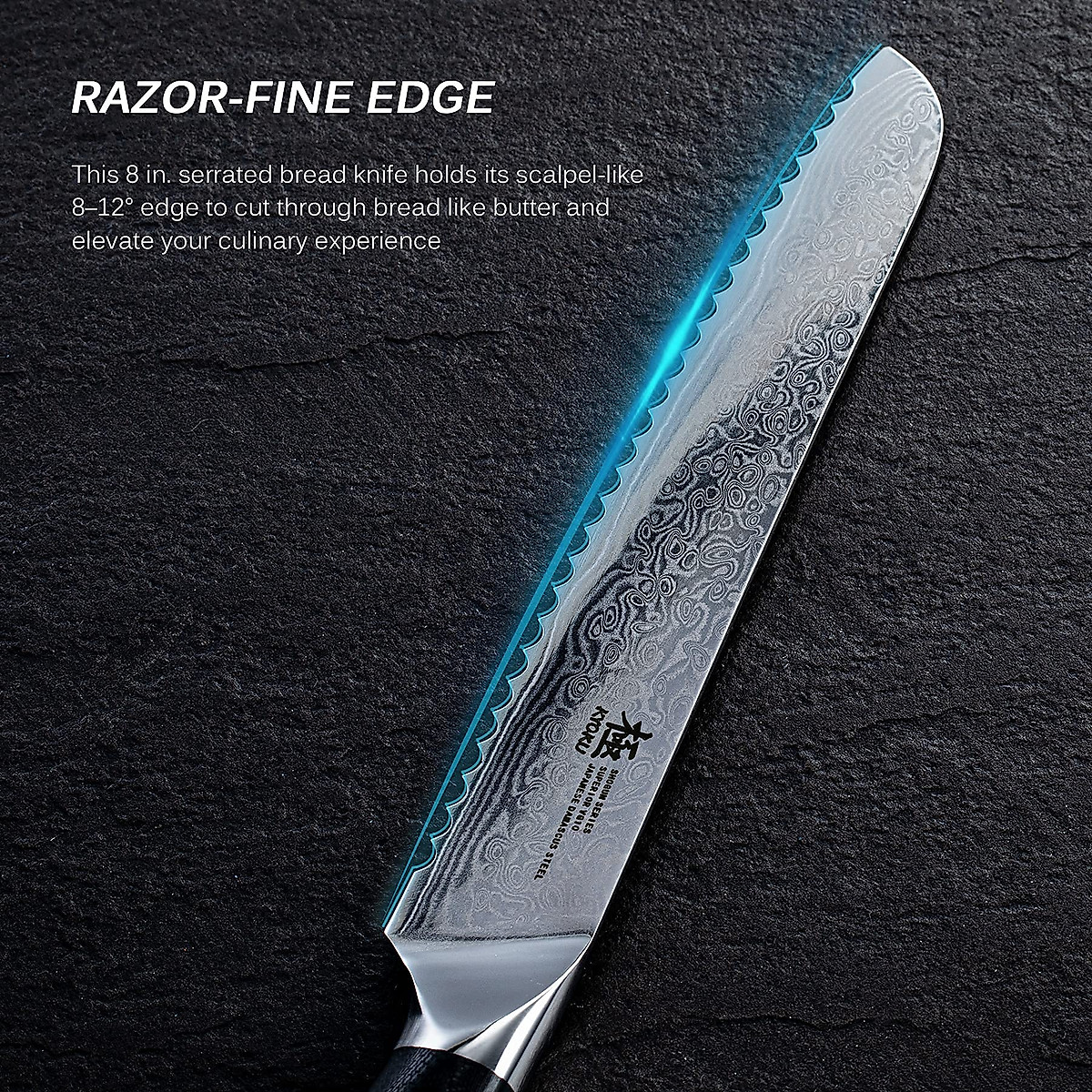 KYOKU 7" Nakiri Knife + 8'' Serrated Bread Knife - Shogun Series - Japanese VG10 Steel Core Forged Damascus Blade