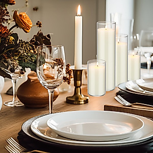 MTLEE 24 Pcs White Pillar Candles and Glass Cylinder Vases Clear Cylinder Candle Holders with Candles Vase Set for Centerpiece Home Wedding Church Party, 3 Size