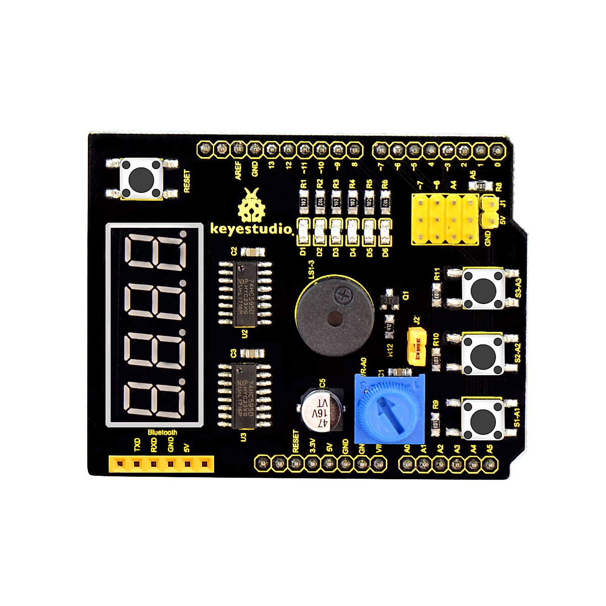 KEYESTUDIO Multi-Purpose Shield V2 with 4-Digit LED Display Module, Buttons and Buzzer for Arduinos Microcontroller for Mega, Electronic Programming Project